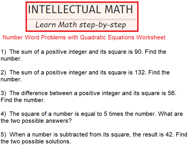 Word Problems On Consecutive Numbers On Quadratic Equations Worksheet